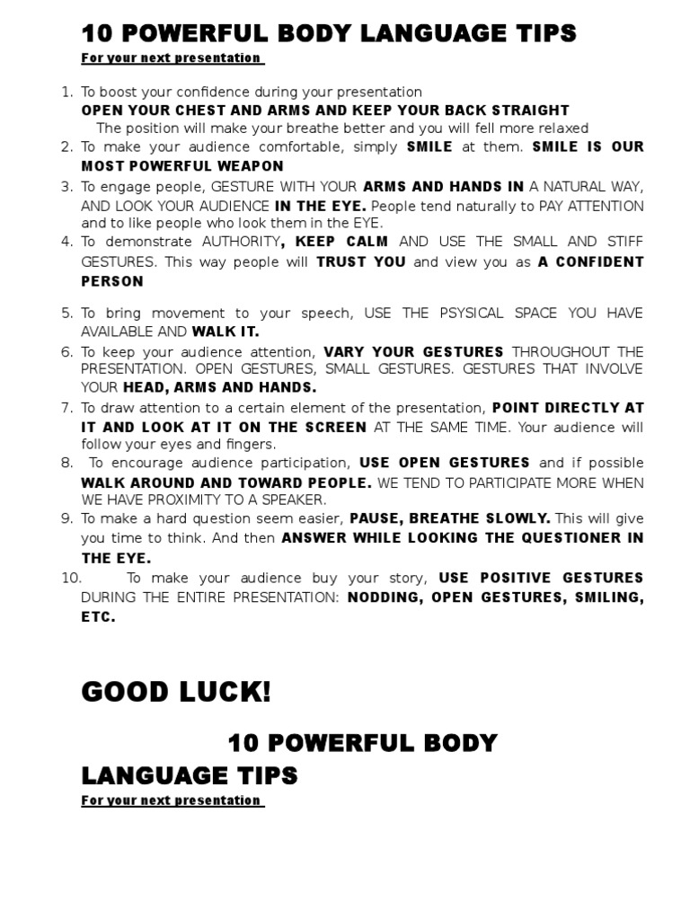 10 Powerful Body Language Tips | PDF | Gesture | Body Language