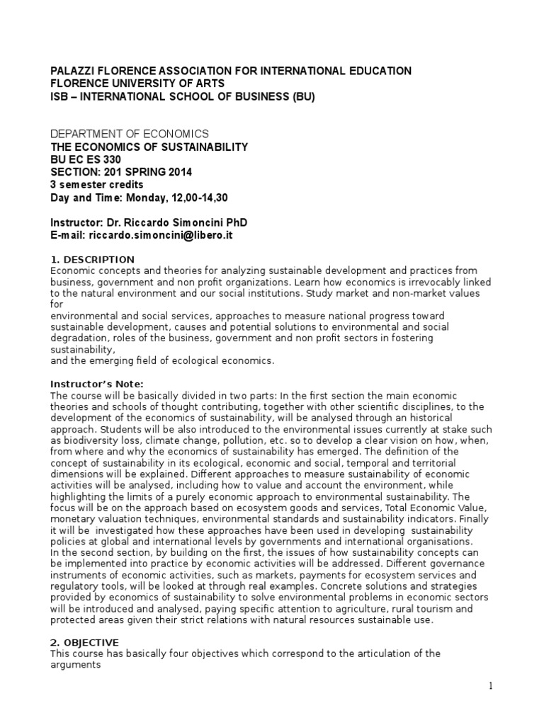 Economics of Sustainability Course Overview | PDF | Sustainability ...