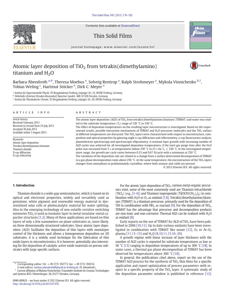 Atomic Layer Deposition of TiO2 From Tetrakis (Dimethylamino) Titanium ...