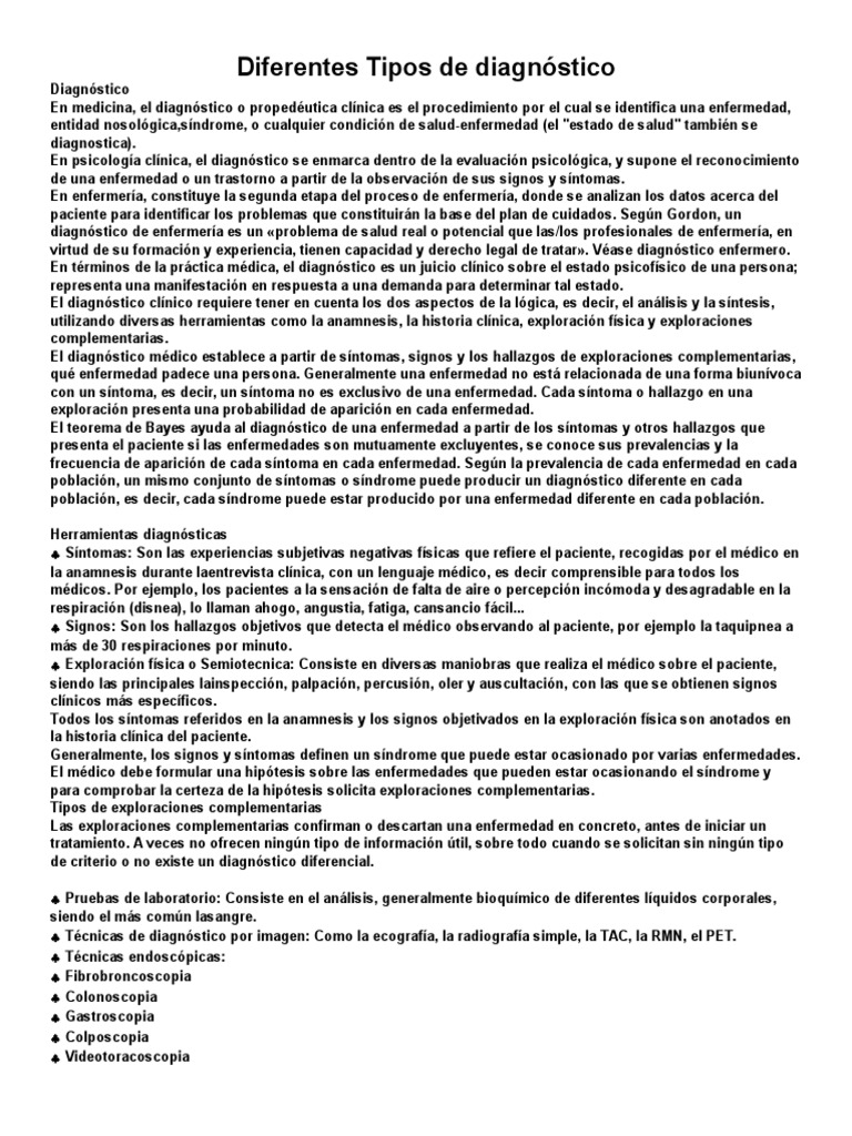 Diferentes Tipos de Diagnóstico | PDF | Diagnostico medico ...