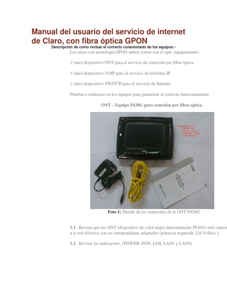 Manual del usuario del servicio de internet de Claro Gpon.pdf | Voz ...