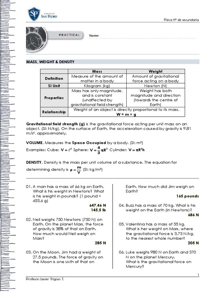 Mass, Weight and Density IGCSE | PDF | Weight | Mass