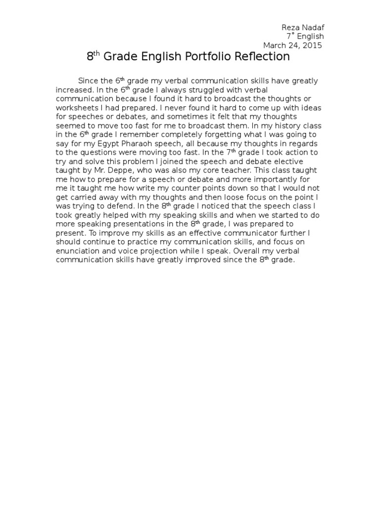8th Grade English Portfolio Reflection | PDF