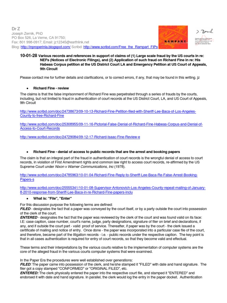 Court Fraud Claims and Richard Fine Case | PDF | Cm/Ecf | Habeas Corpus