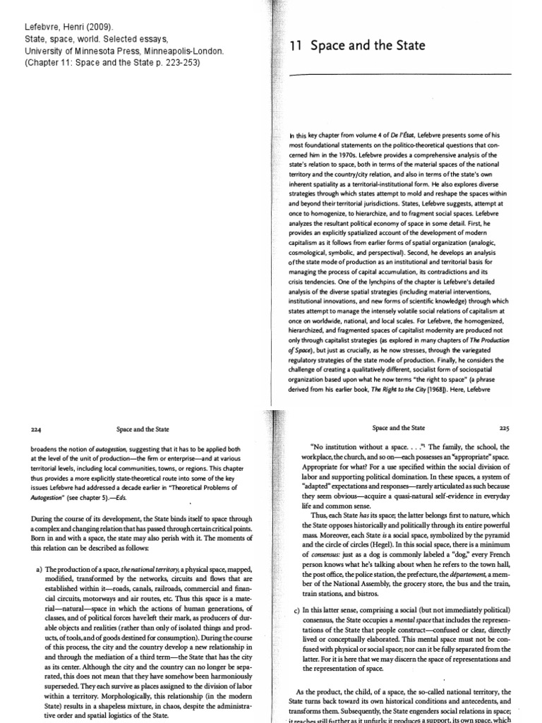 Lefebvre 2009 - Space and The State | PDF | Theory | Perspective ...