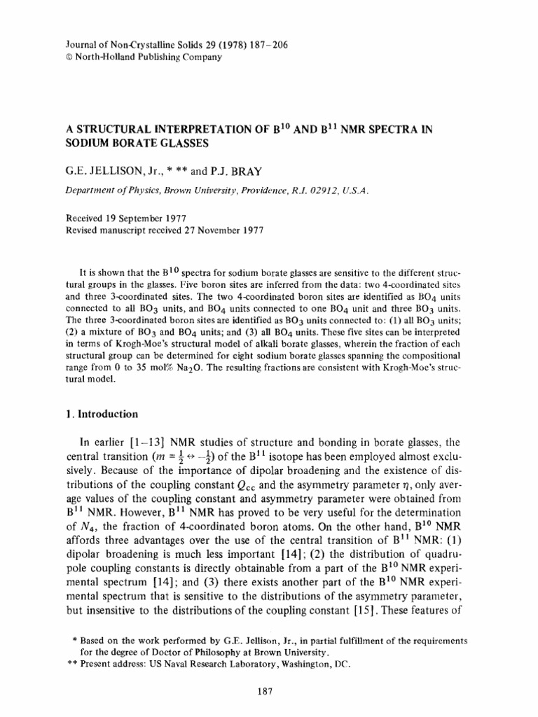 A Structural Interpretation of B10 and B11 NMR Spectra in Sodium Borate ...