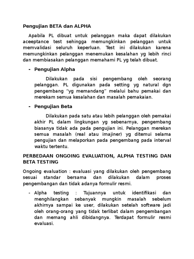 Pengujian Beta Dan Alpha | PDF
