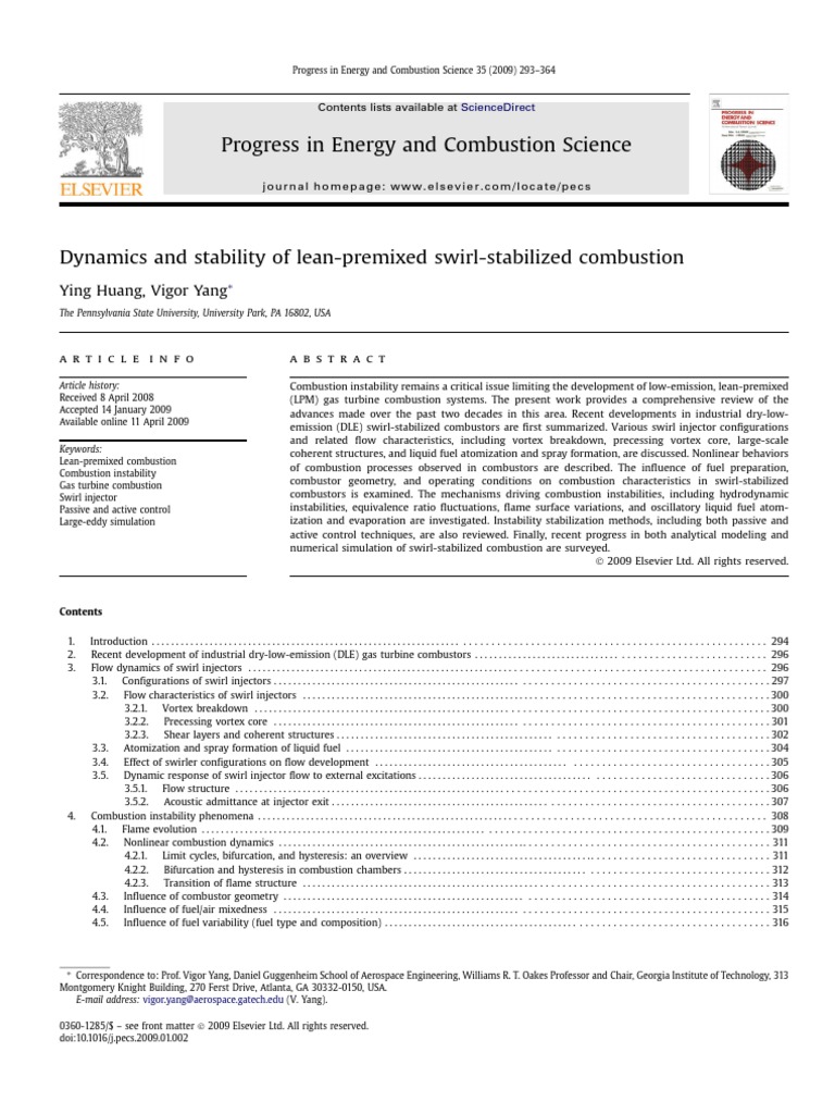 Dynamics and Stability of Lean-Premixed Swirl-Stabilized Combustion | PDF | Combustion | Mechanics