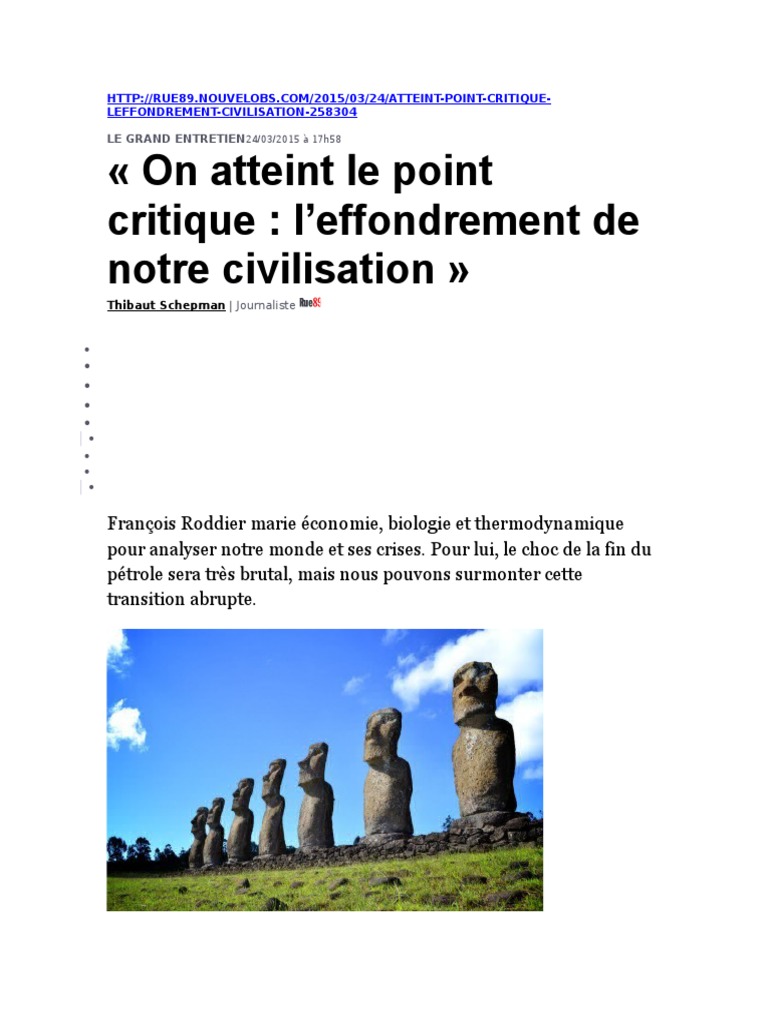 Francois Roddier - On Atteint Le Point D'effondrement de Notre ...