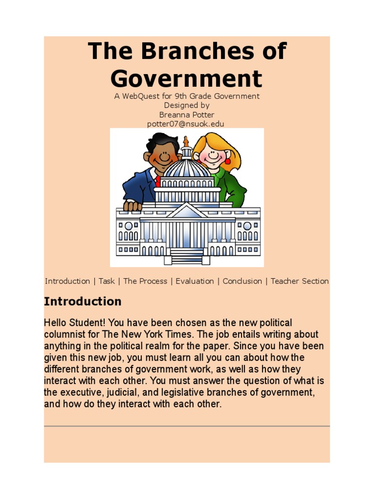 The Branches of Government: A Webquest For 9Th Grade Government ...