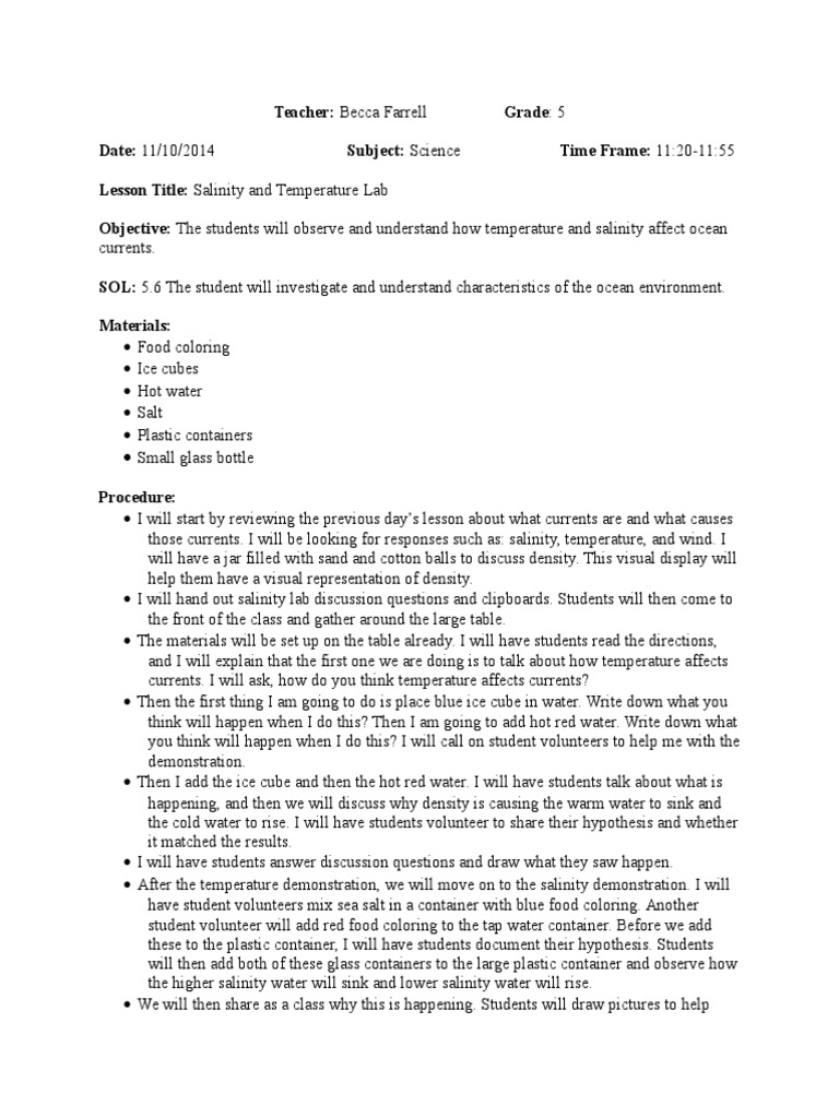 Salinity Lesson Plan | PDF | Salinity | Educational Assessment