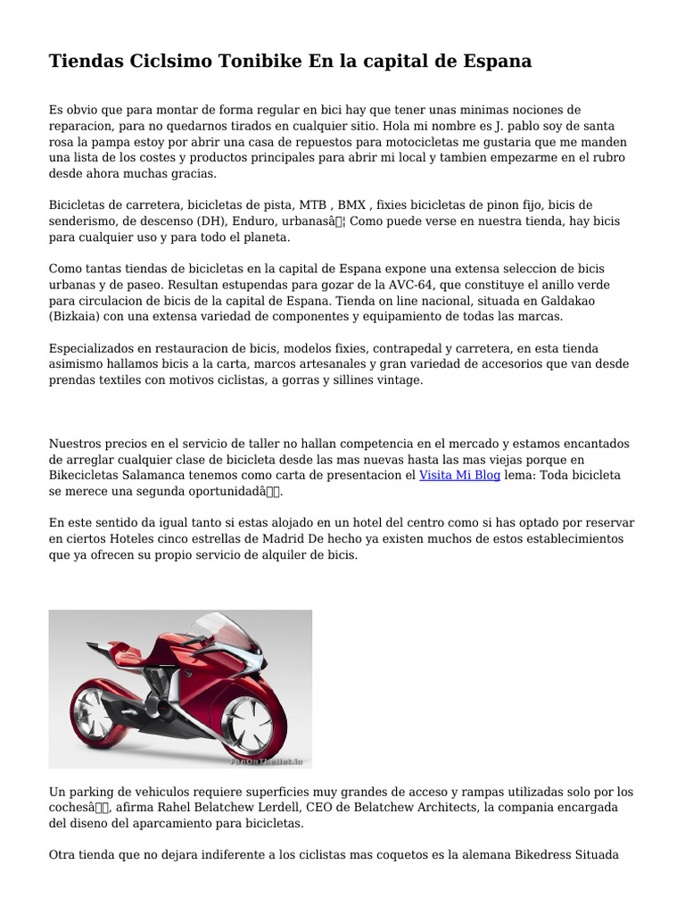 Tiendas Ciclsimo Tonibike en La Capital de Espana | PDF | Hotel | Madrid