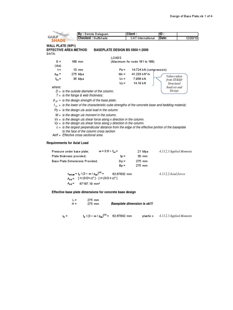 Design of Base Plate | PDF | Column | Screw
