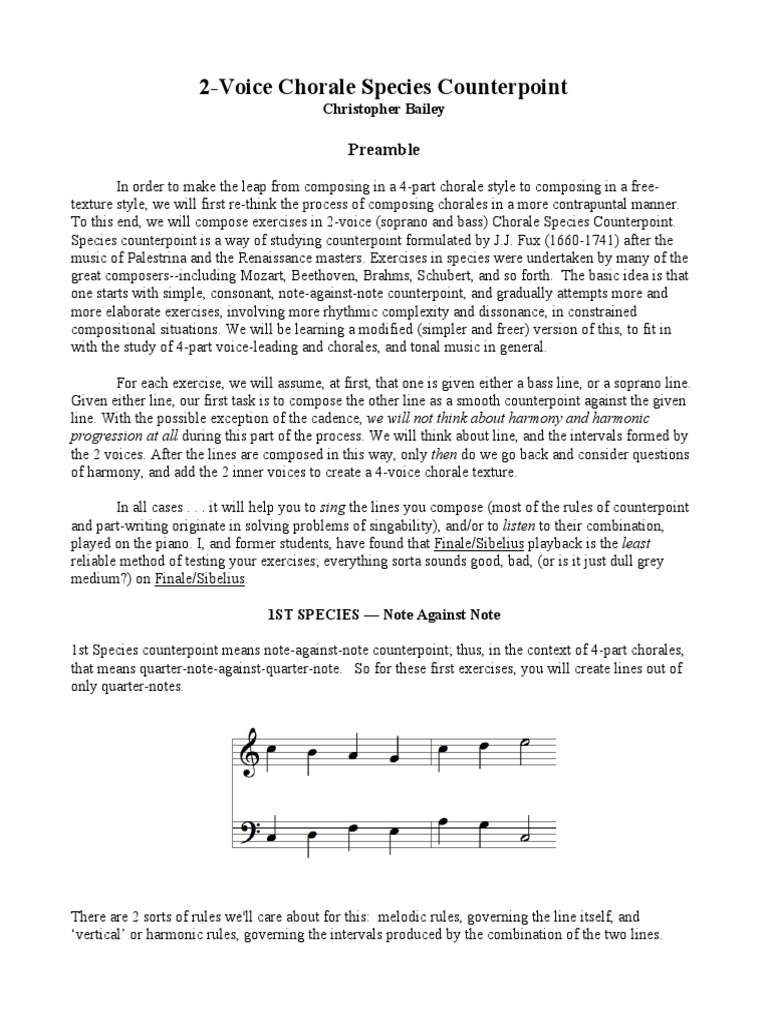 2-Voice Chorale Species Counterpoint | PDF | Harmony | Minor Scale