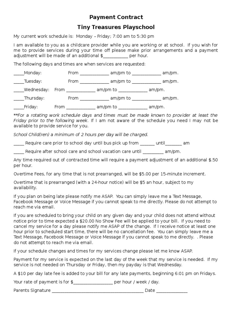 Daycare Payment Agreement Template | PDF