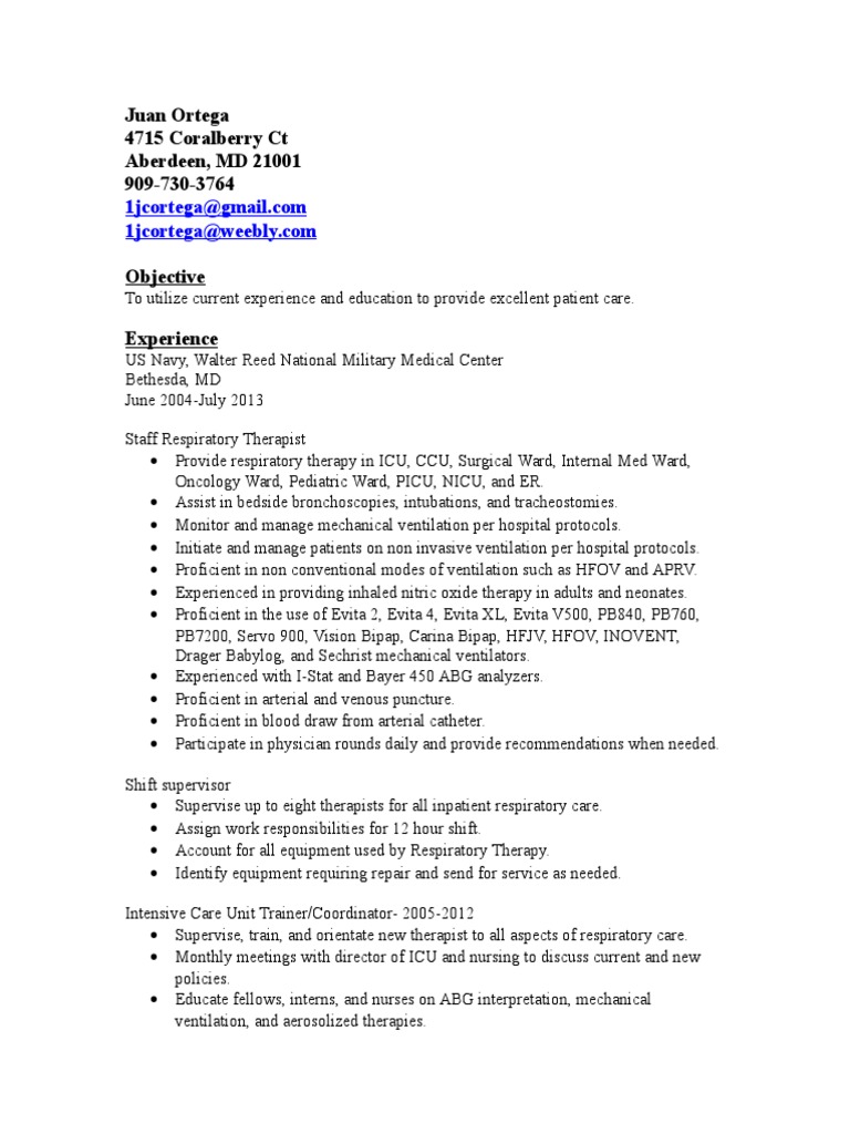 Respiratory Therapist Resume Overview | PDF | Self-Improvement