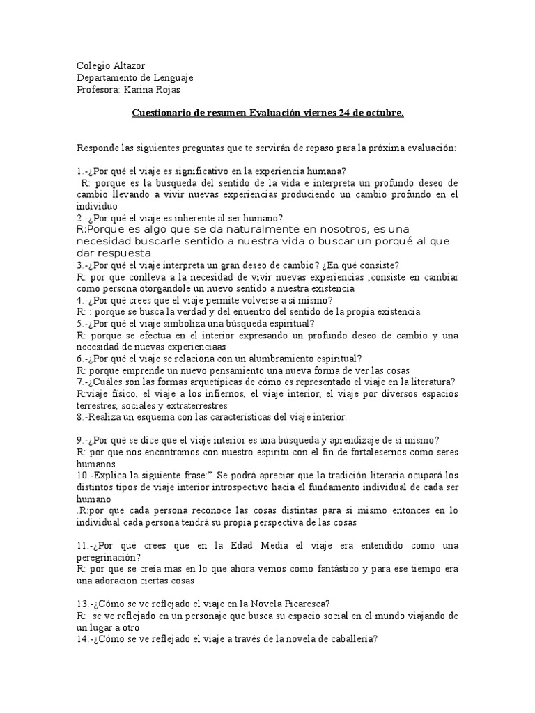 Guia Resuelta de Los Tipos de Viajes en La Literatura | PDF | Vida | Verdad