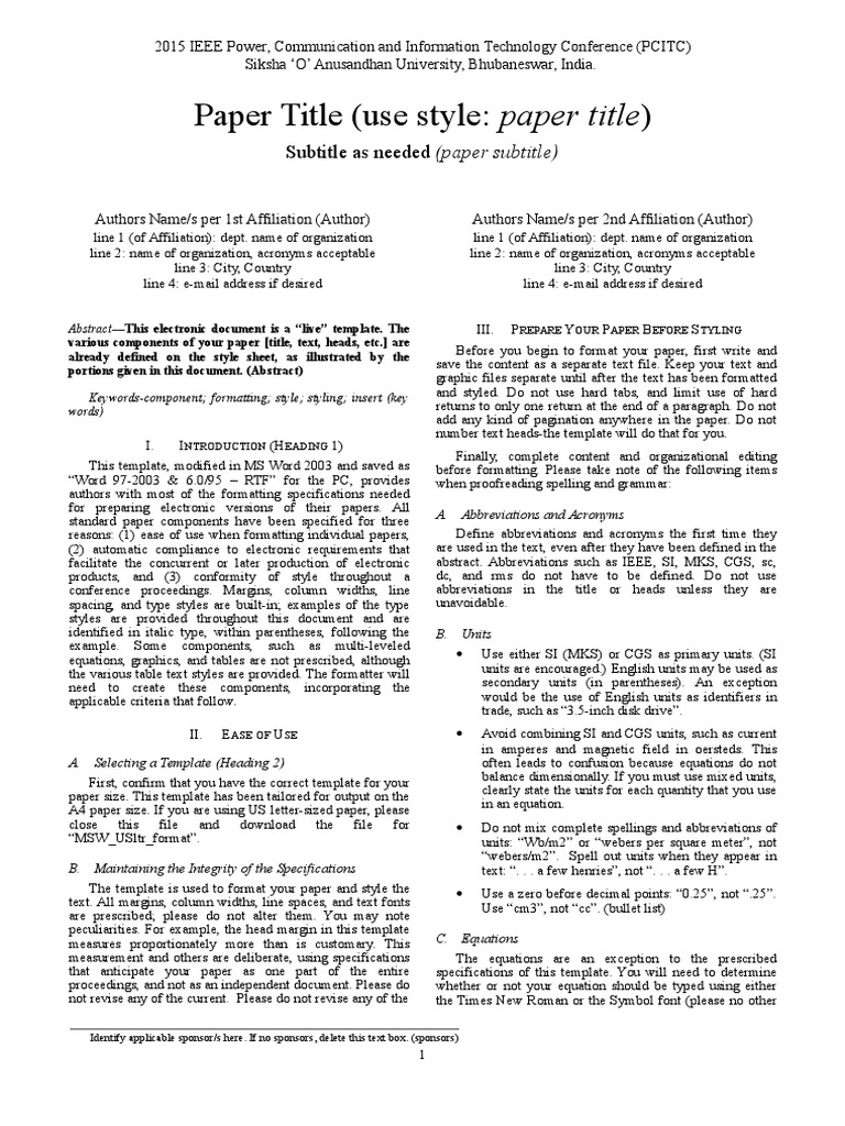 Paper Template PCITC-2015 | PDF | Citation | Bracket