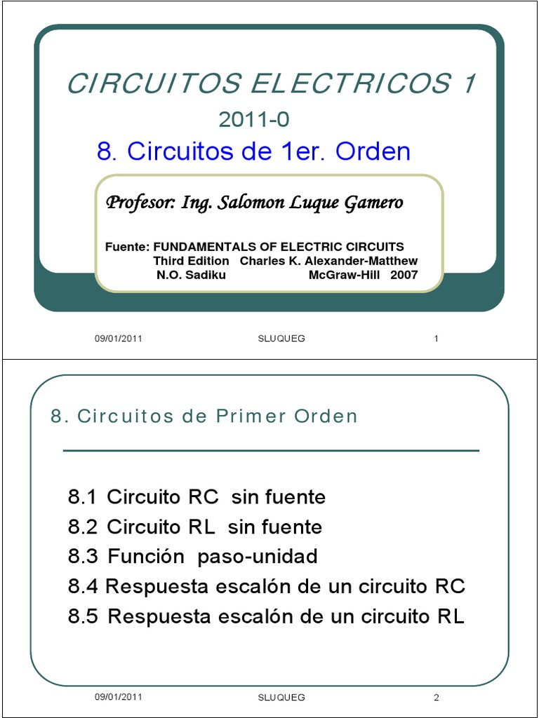 CIR1 - C08 - Circuitos de Primer Orden | PDF | Inductor | Red eléctrica