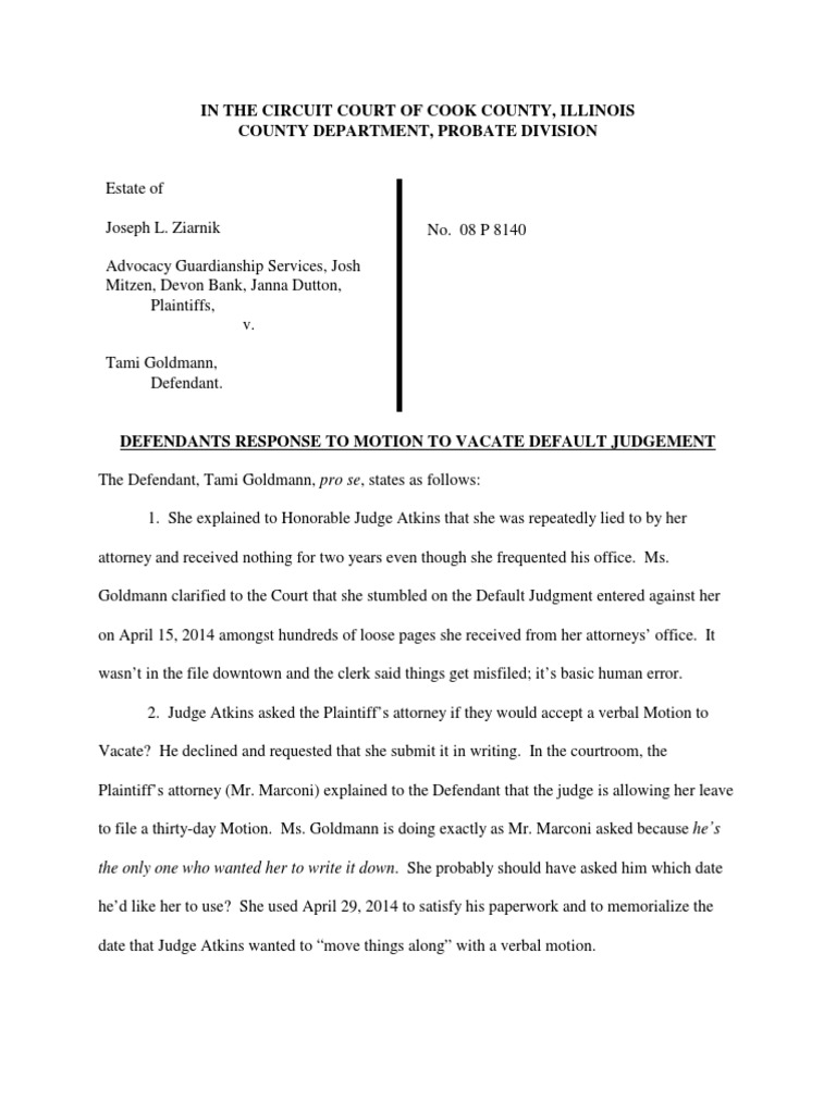 Defendant's Response Motion To Vacate Default Judgment | PDF | Default Judgment | Lawsuit