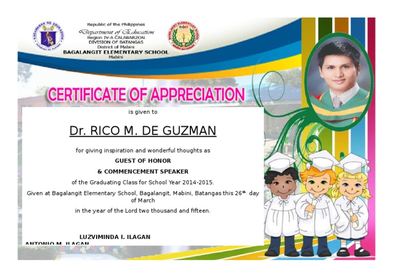 Certificate for Guest of Honor De Guzman | PDF | Career & Growth ...