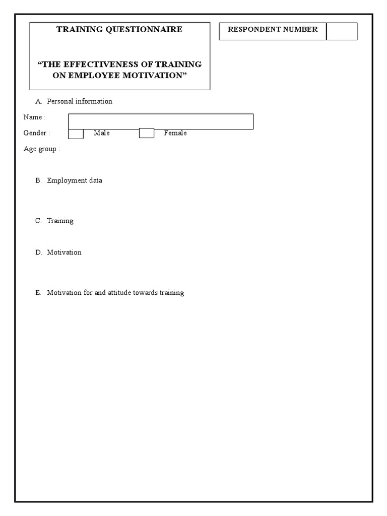Training Questionnaire: A. Personal Information Name: Gender: Male ...