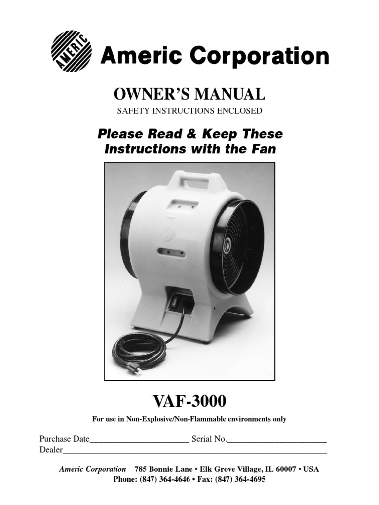 Vaf3000 Manual | PDF | Mechanical Fan | Flammability