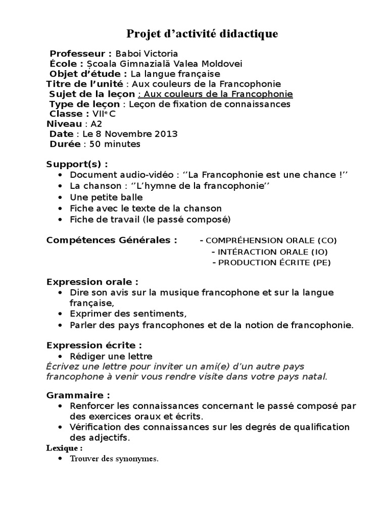 Aux Couleurs de La Francophonie | PDF | la Francophonie | Langue française