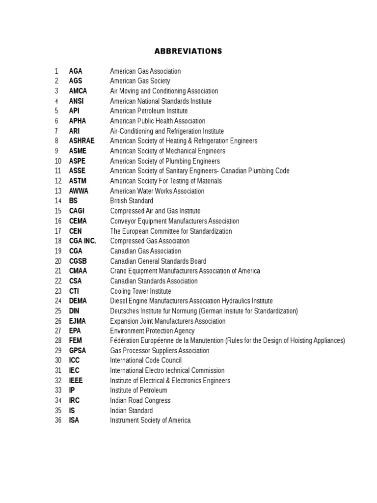 Abbreviations and Standards for Mechanical Equipment | PDF | Pipe ...