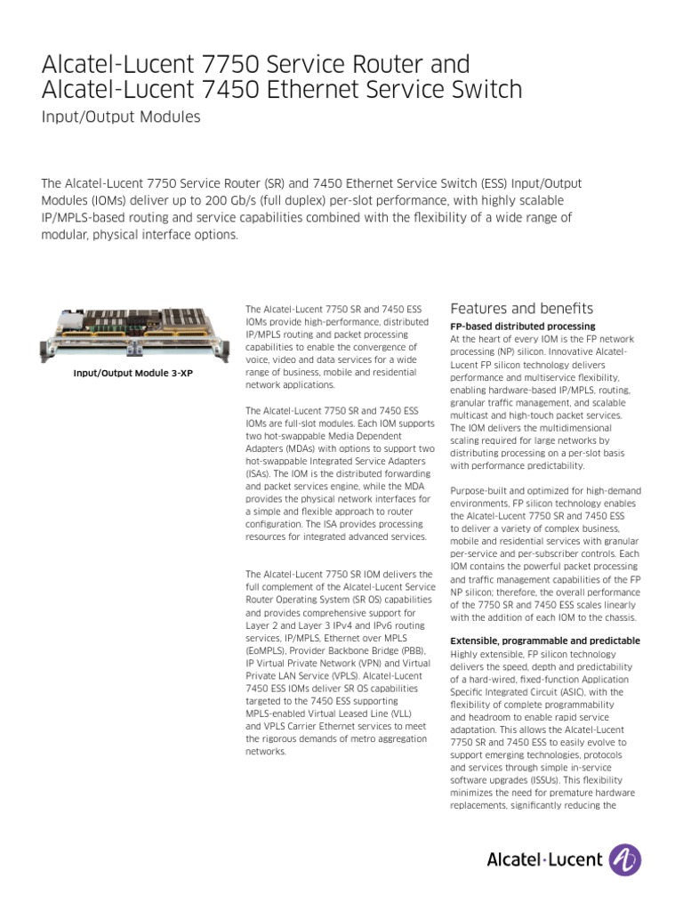 Alcatel-Lucent 7750 Service Router and 7450 Ethernet Service Switch ...