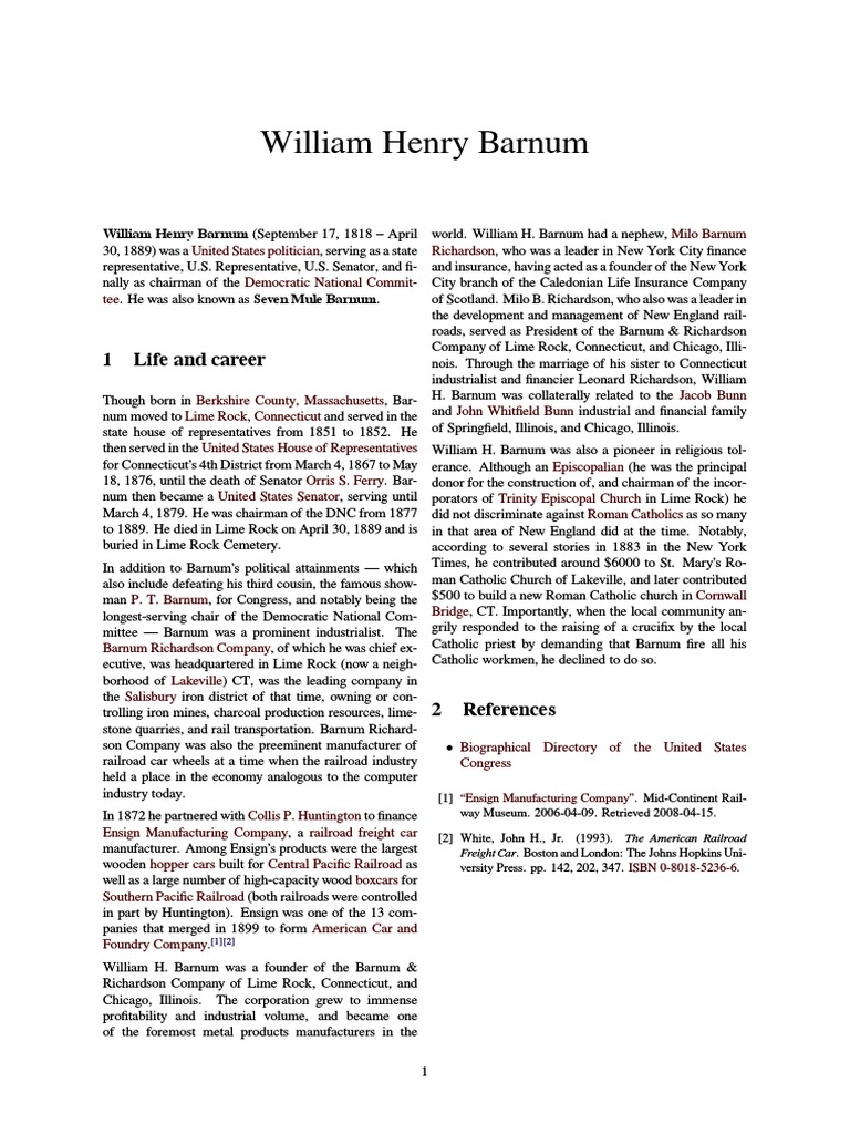 William Henry Barnum: 1 Life and Career | Download Free PDF | Transport
