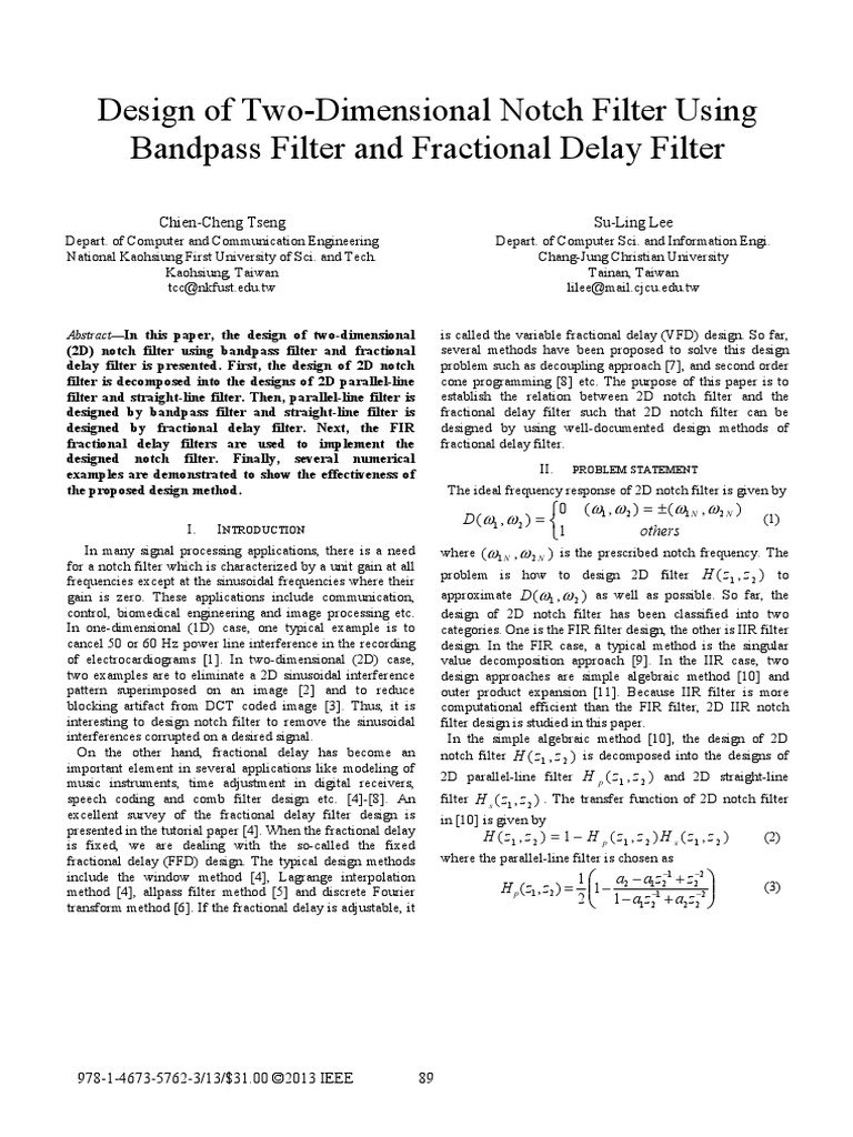 Design of Two-Dimensional Notch Filter Using Bandpass Filter and ...