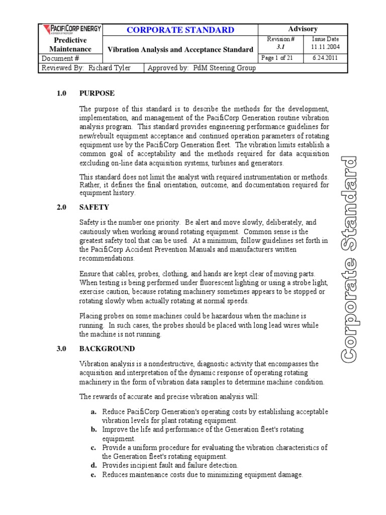 Vibration Analysis and Acceptance Standard | PDF | Calibration ...