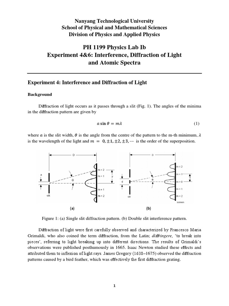 E4nE6-Interference and Diffraction of Light-Atomic Spectra-Rev1 | PDF | Diffraction ...