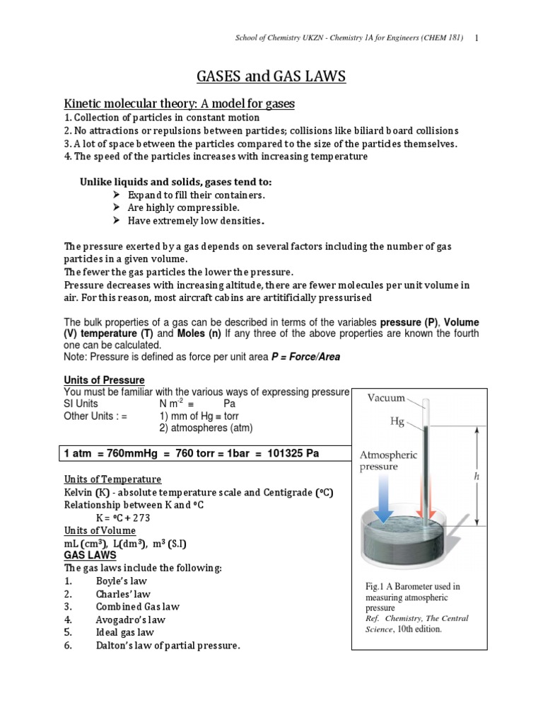 Chem 181 Chemistry of Gases | PDF | Gases | Mole (Unit)