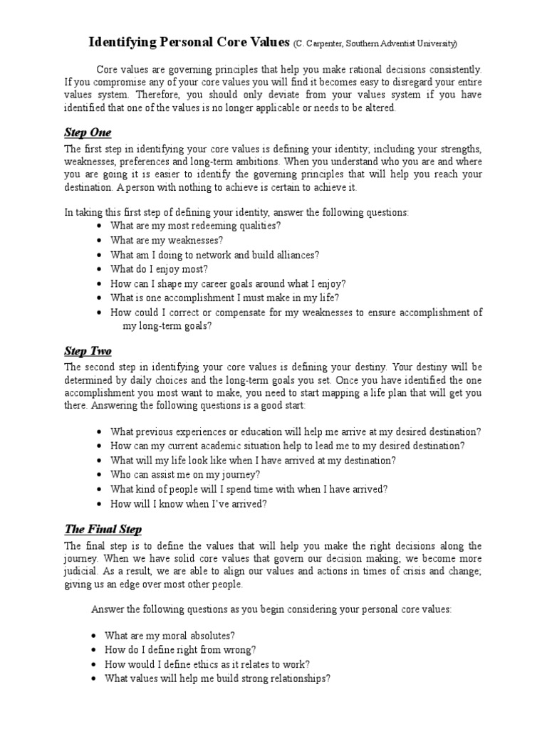 Core Values Assessment Long | PDF | Value (Ethics) | Cognitive Science