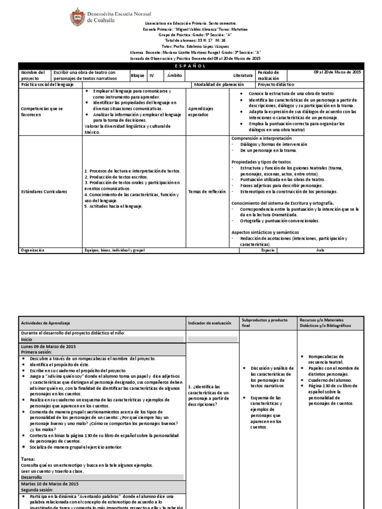 Proyecto de Español | PDF | Lectura (proceso) | Teatro