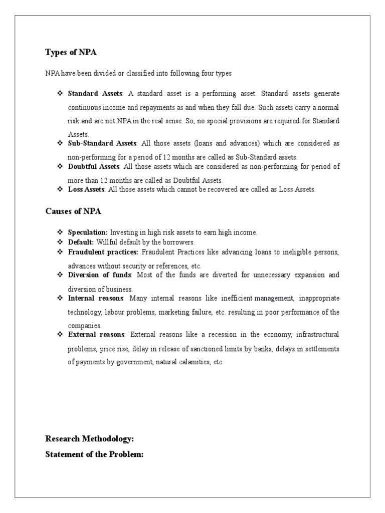 Types of NPA: Management | PDF | Banks | Loans