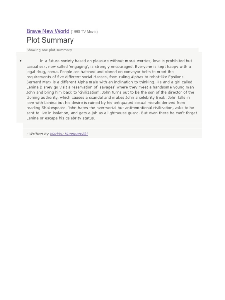 Plot Summary: Brave New World | PDF