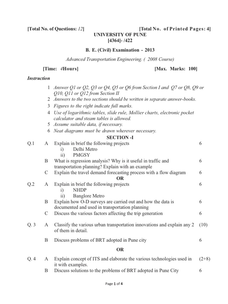 Analysis of a Civil Engineering Examination Paper on Advanced ...