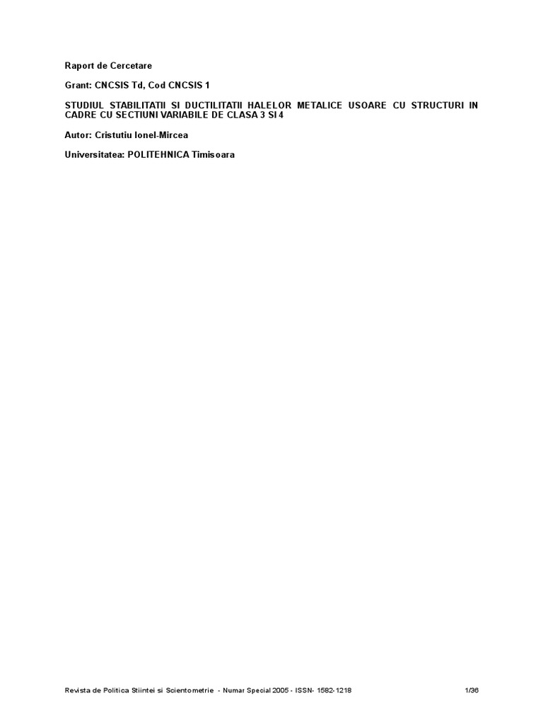 Stabilitate Si Ductilitate Cadre Metalice | PDF