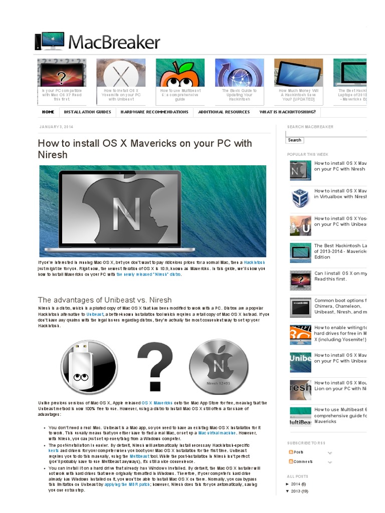 Install OS X Mavericks On Your PC | PDF | Bios | Booting