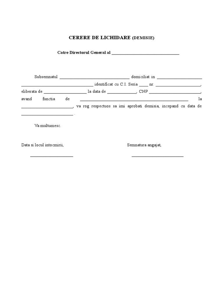 4.2. Model Cerere de Lichidare (Demisie) | PDF