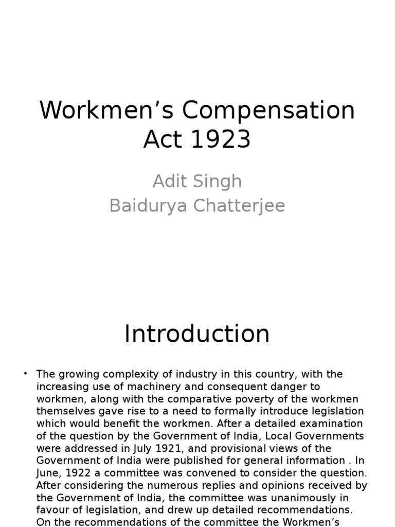 Workmen's Compensation Act 1923 | PDF | Workers' Compensation | Law Of ...