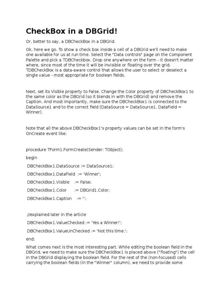 Component Inside DBGrid | PDF | Computer Data | Software Engineering