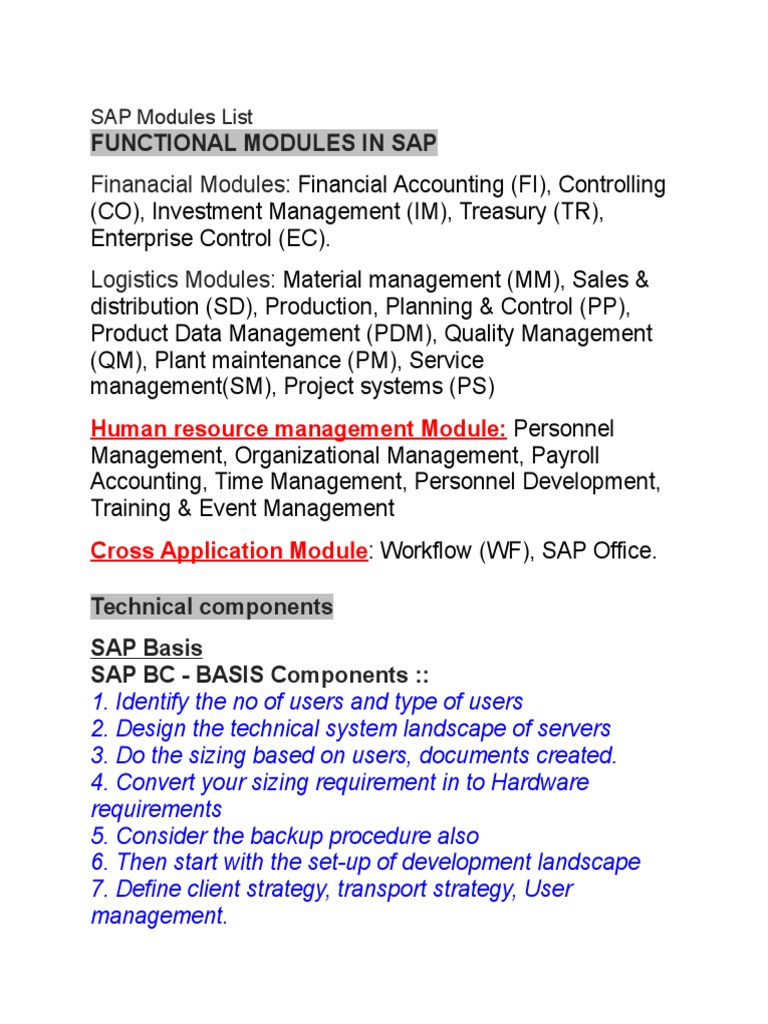 SAP Modules List | PDF | Sap Se | Customer Relationship Management