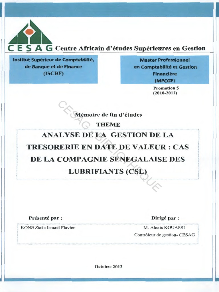 Analyse de La Gestion de Trésorerie en Dat de Valeur | PDF | Trésor | Banques