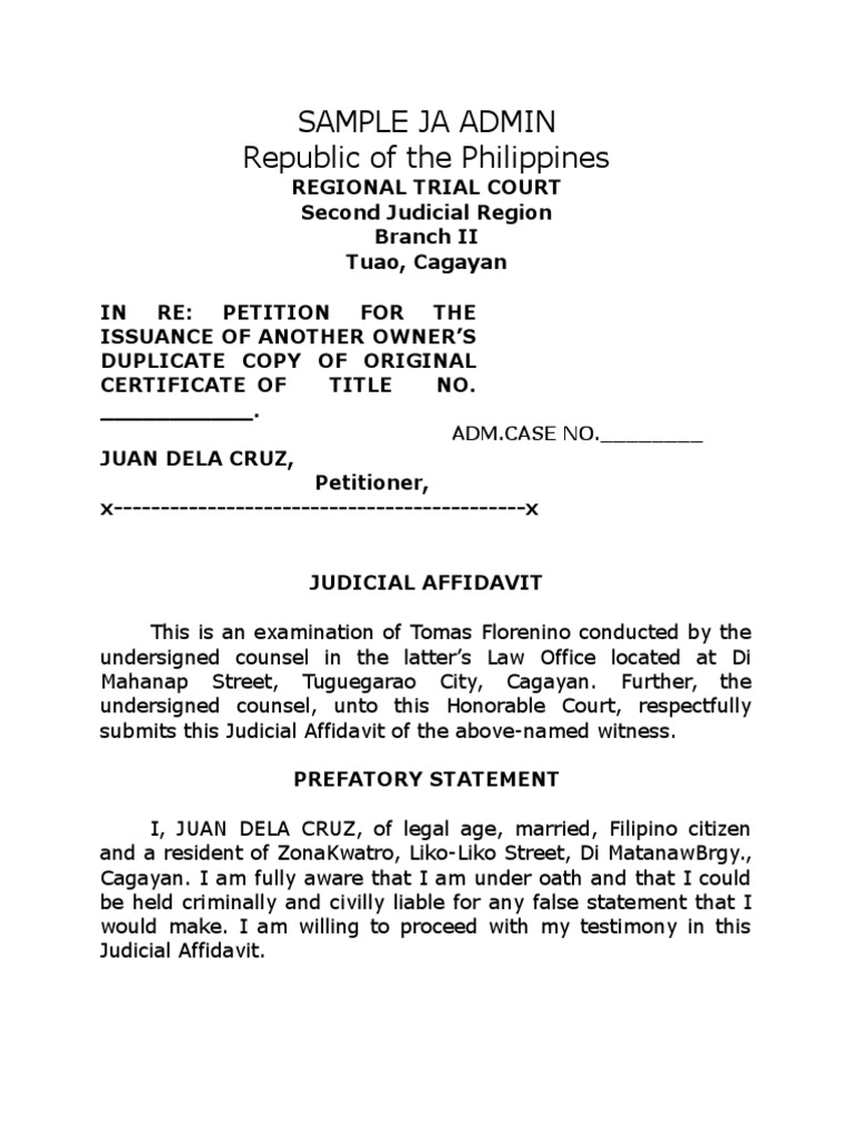 Petition for the Issuance of Another Owner's Duplicate Copy of Original ...