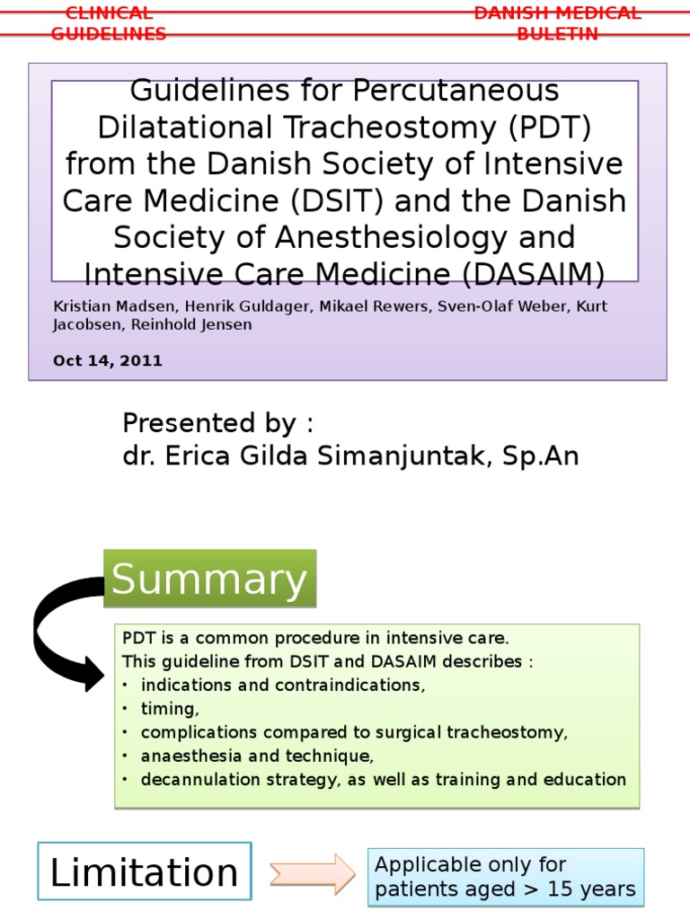 Guidelines for Percutaneous Dilatational Tracheostomy (PDT ...