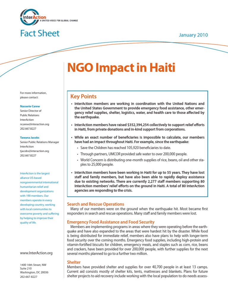 Fact Sheet NGO Impact in Haiti Short | PDF | Emergency Management | Non ...